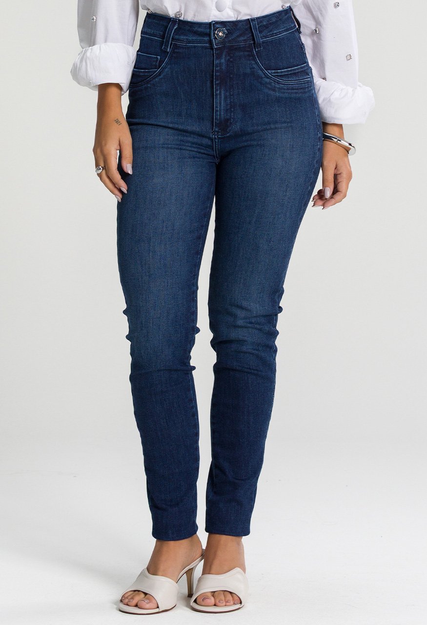 Calça Jeans Feminina Leve Lixado Skinny Alta